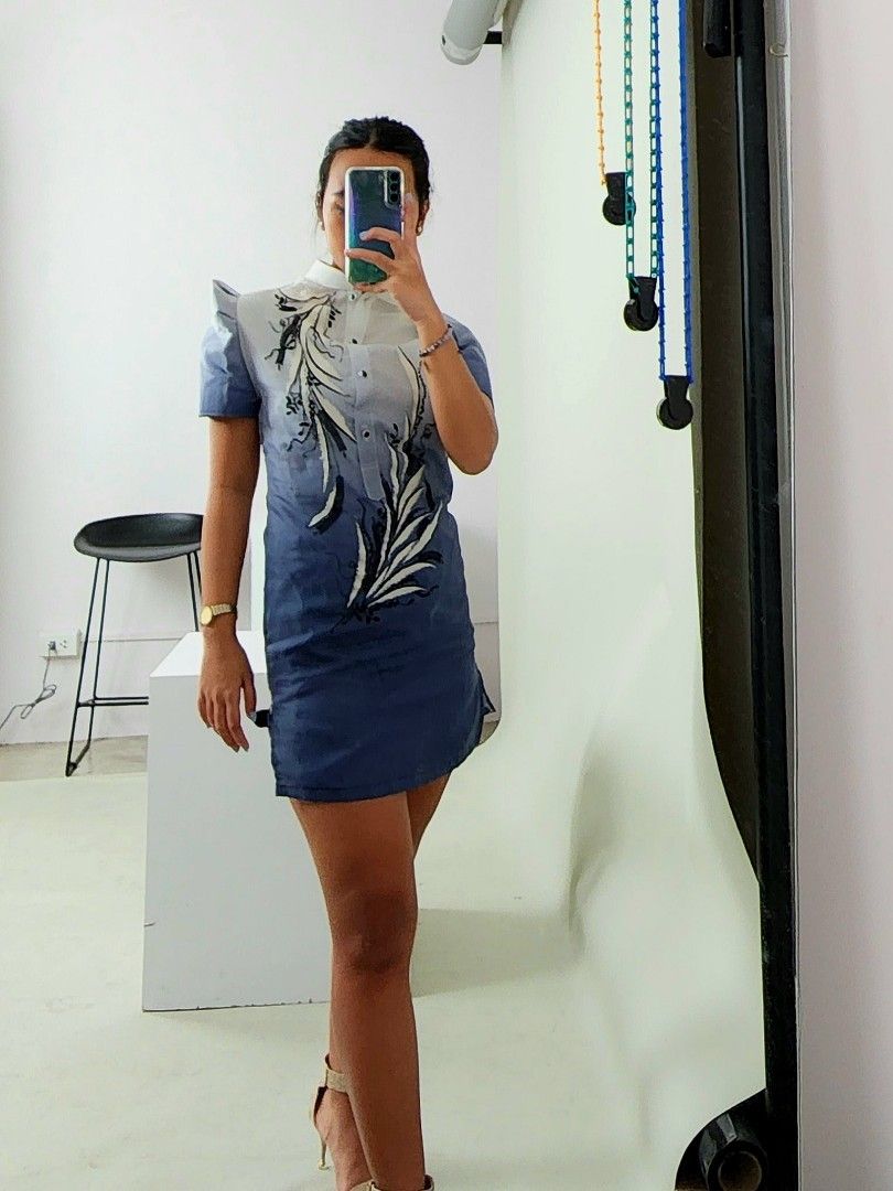 Dusty Blue Filipiniana Barong Dress for Graduation, Women's Fashion ...