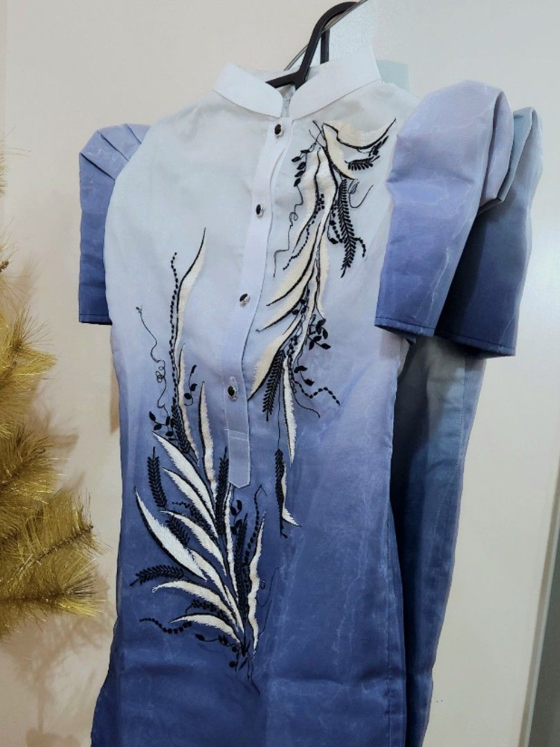 Dusty Blue Filipiniana Barong Dress for Graduation, Women's Fashion ...