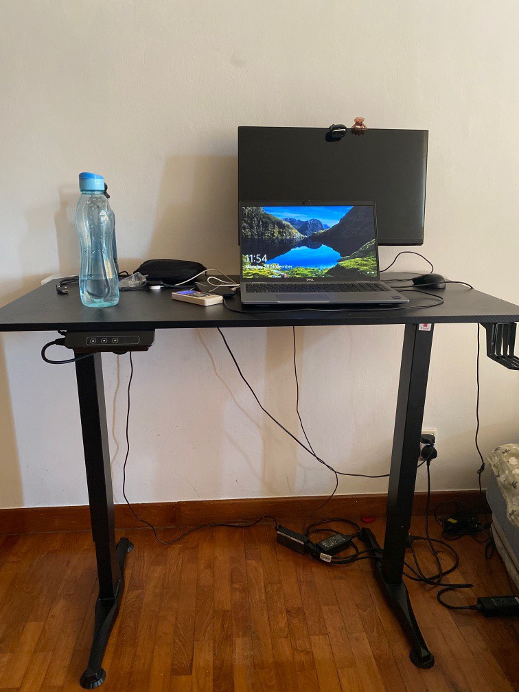 Electric adjust table office table and chair, Furniture & Home Living ...