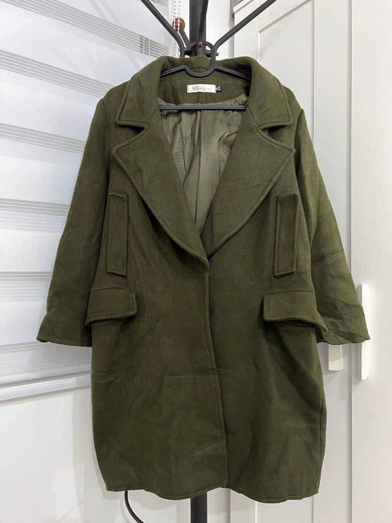 green wool coat double breasted, Women's Fashion, Coats, Jackets and ...