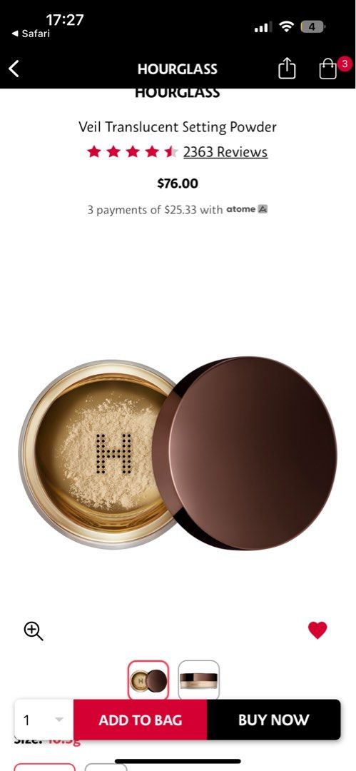 HourGlass Translucent Veil Setting Powder, Beauty & Personal Care, Face ...