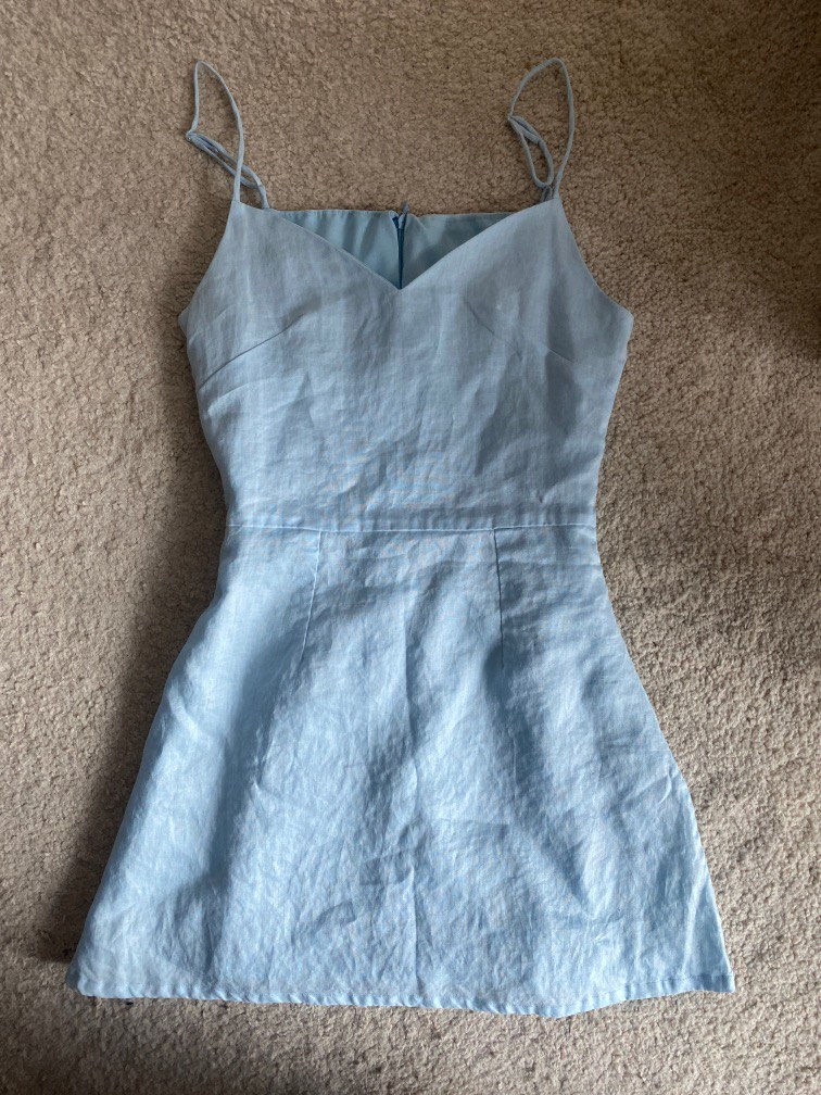 Linen Powder Blue Mini Dress, Women's Fashion, Dresses & Sets, Dresses ...
