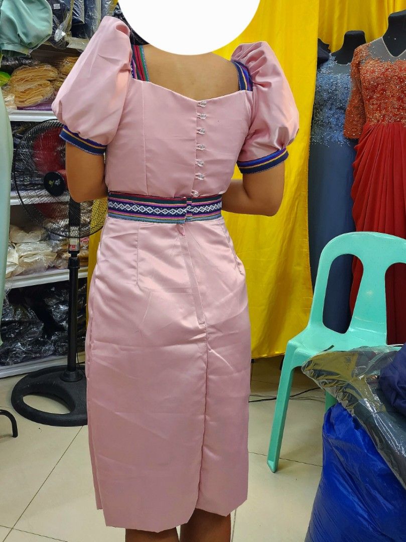Modern Filipiniana Pink Two-Piece Dress with Ethnic Pattern for ...