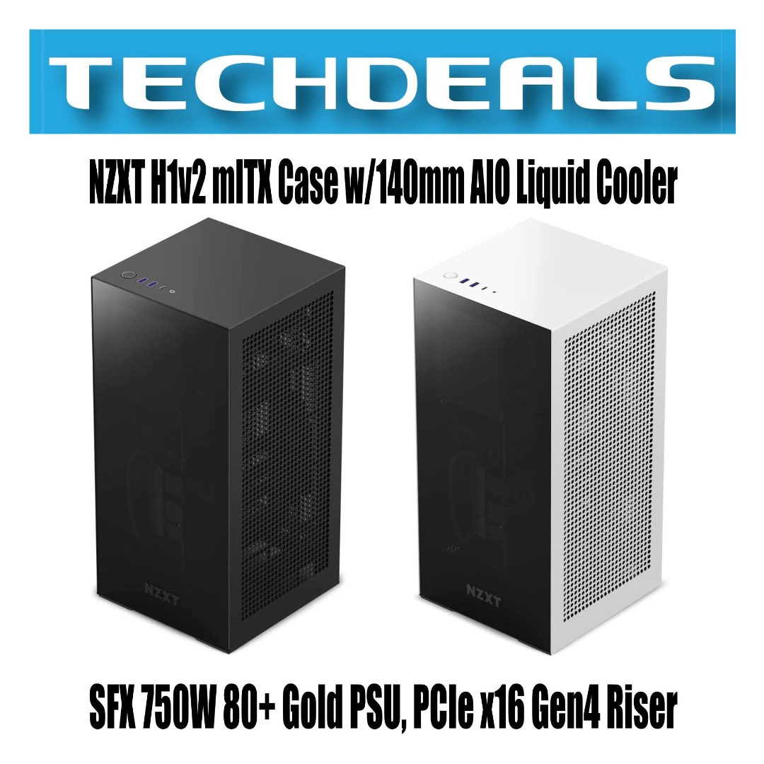 NZXT H1v2 mITX Case w/140mm AIO Liquid Cooler, SFX 750W 80+ Gold PSU ...