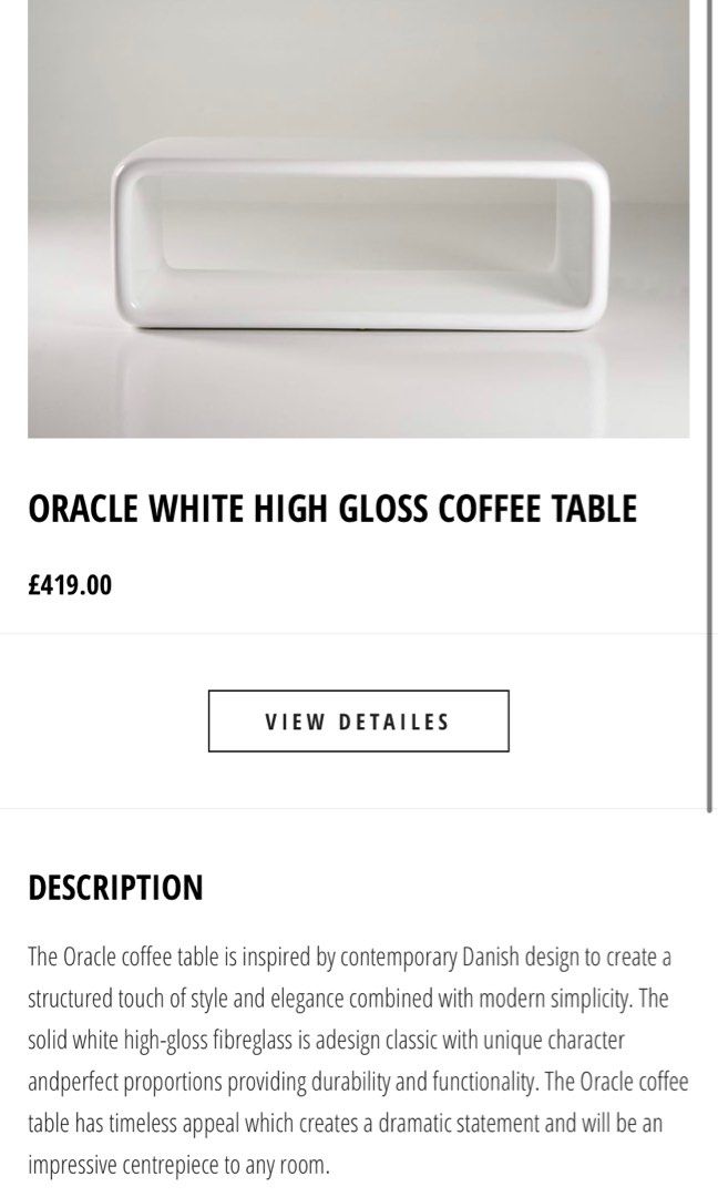 Oracle White High Gloss Coffee Table, Furniture & Home Living ...
