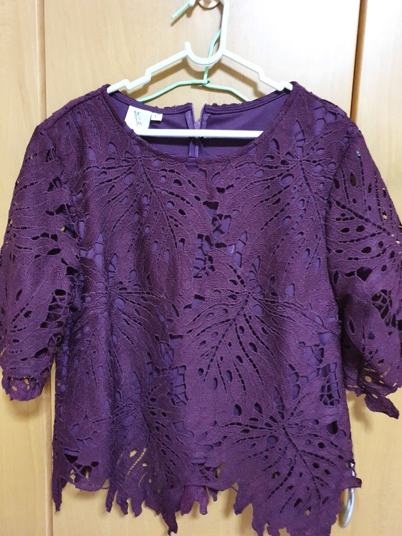 Plum lace top, Women's Fashion, Tops, Blouses on Carousell