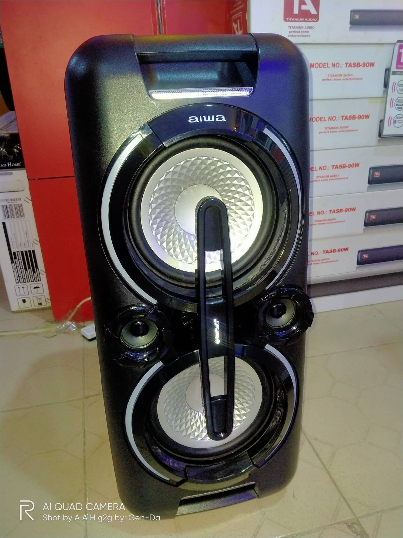 PORTABLE BLUETOOTH RECHARGEABLE PARTY SPEAKER w/ Aiwa Wired MICROPHONE ...