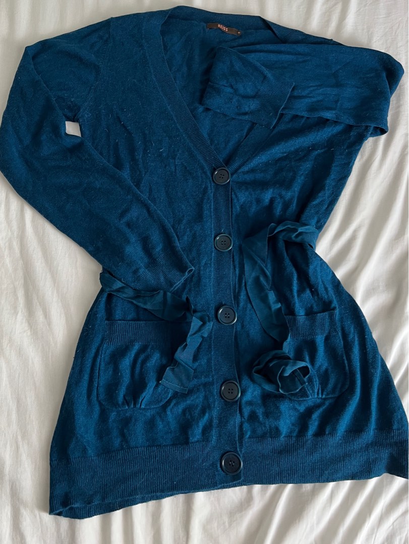 Reiss Long blue cardigan made of silk and angora, Women's Fashion, Tops ...