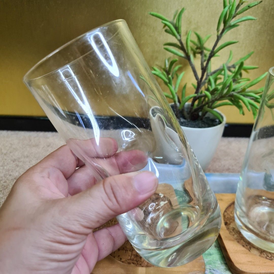 SET OF 5 COUPLES TALL CURVY DRINKING GLASS WITH NATIVE RATTAN COASTERS ...