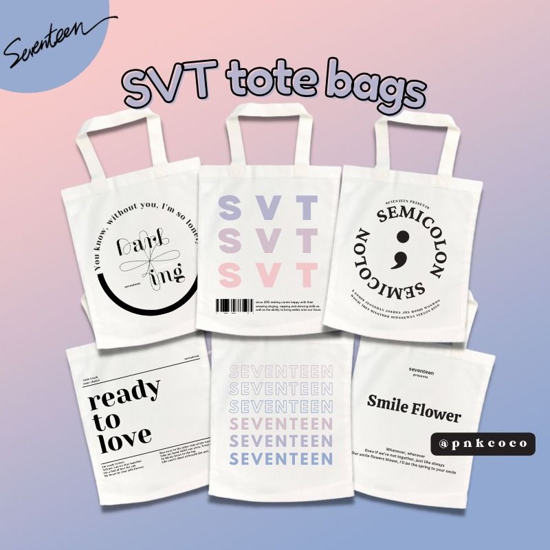 SEVENTEEN - SVT CARATS - KPOP MERCH TOTE BAGS, Women's Fashion, Bags ...