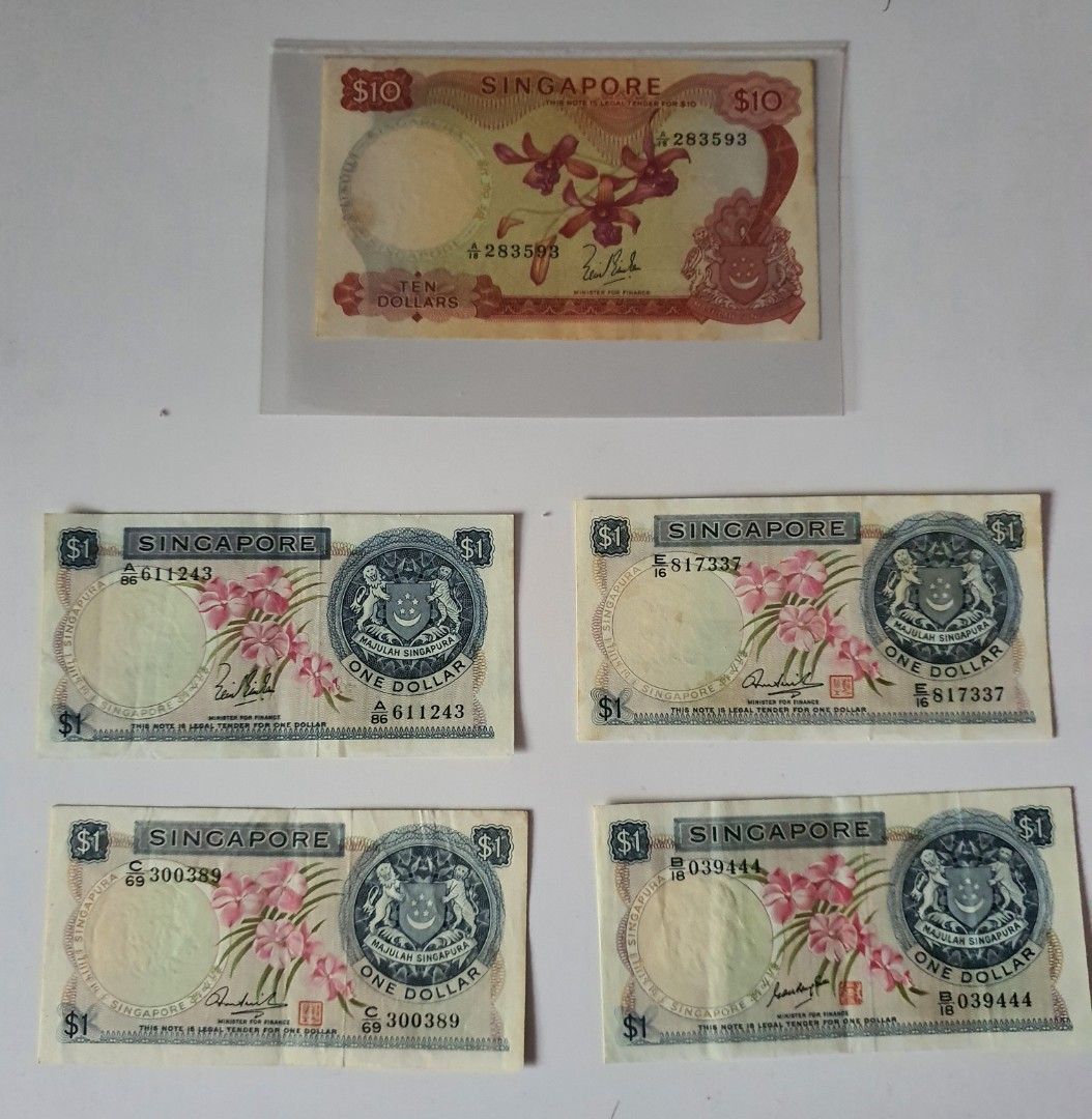 SINGAPORE Orchid Series notes $10x1 & $1 x4, Hobbies & Toys ...