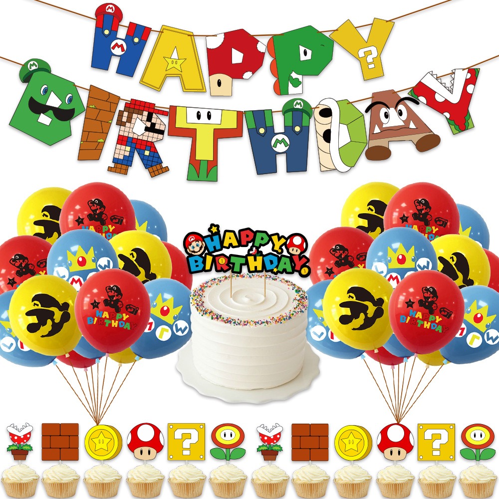 Super Mario Party Decorations Birthday Banner Cake Topper Party ...