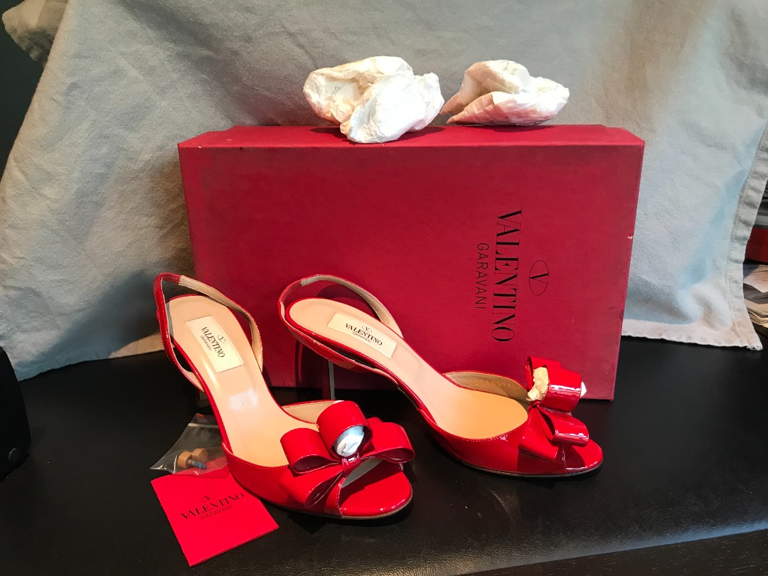 [+30% off] Valentino Ribbon Red Patent Leather slingback heels, Women's ...