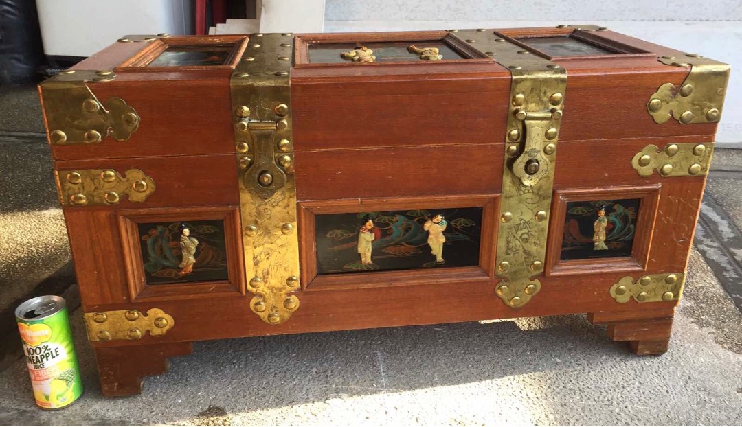 Vintage Chinese Wooden Storage Chest Baul #1 with Brass Soapstone ...