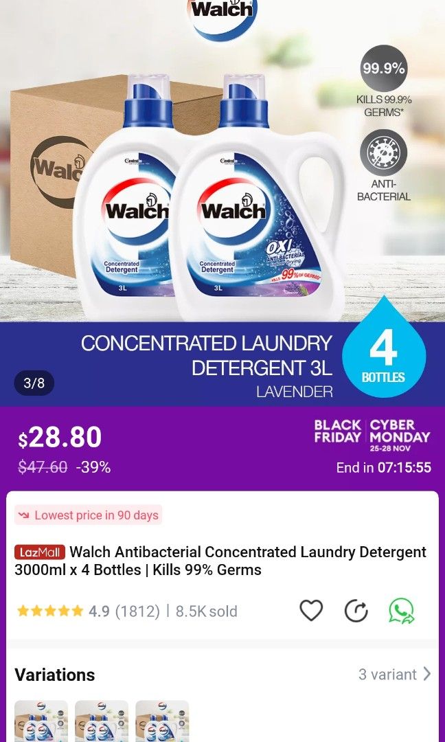 Walch Antibacterial Concentrated Laundry Detergent, Furniture & Home ...