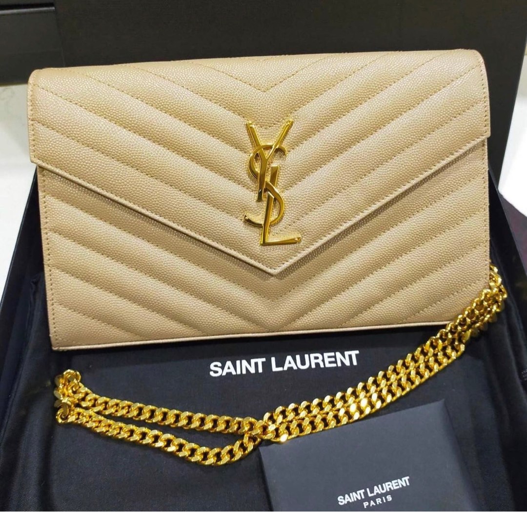 YSL medium wallet on chain, Luxury, Bags & Wallets on Carousell