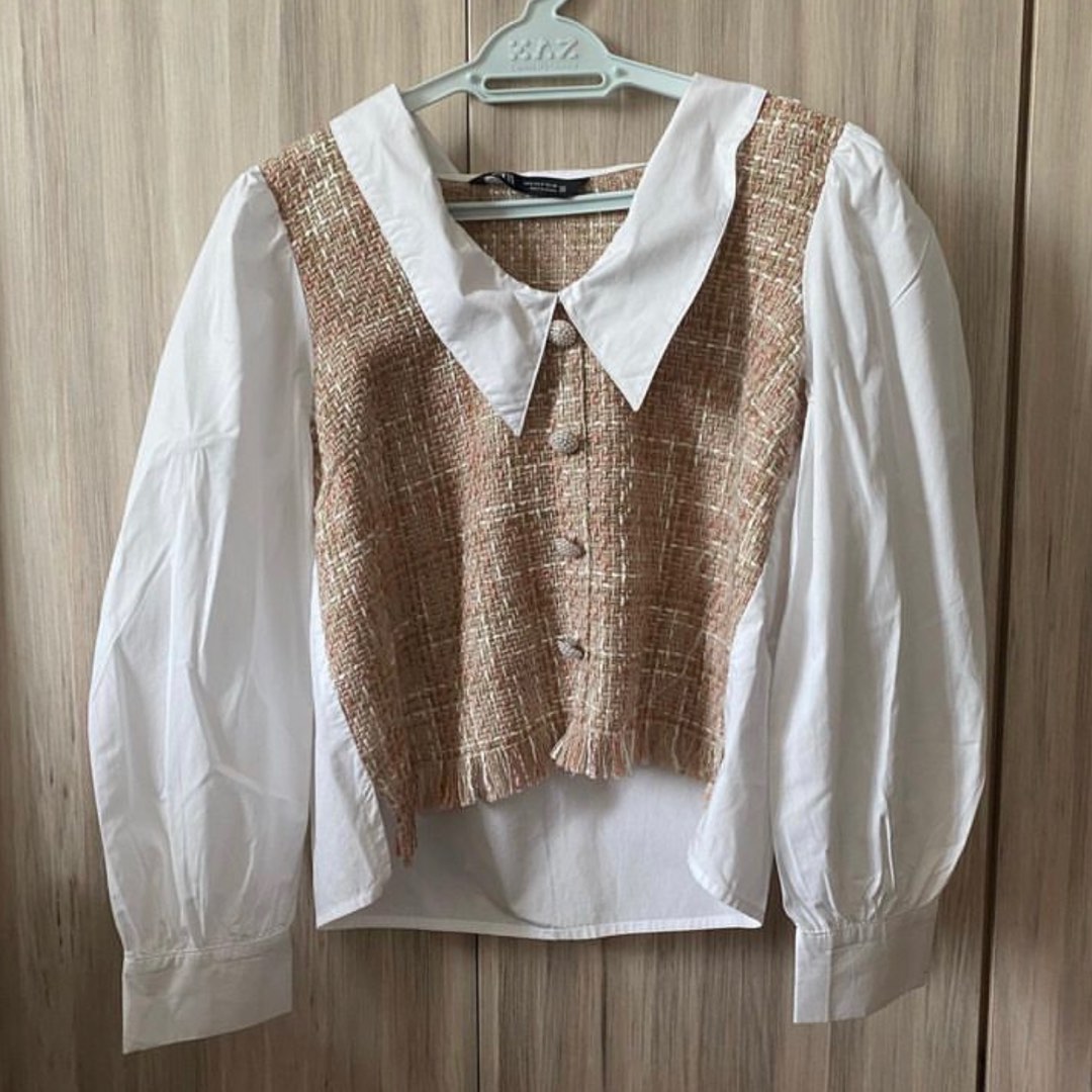 Zara Tweed Top, Women's Fashion, Tops, Blouses on Carousell