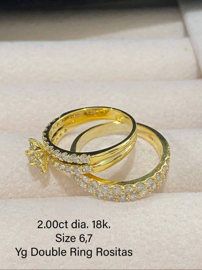 2 Carat Natural Diamond in 18K YG/WG Double Ring Rositas, Women's Fashion, Jewelry & Organizers ...