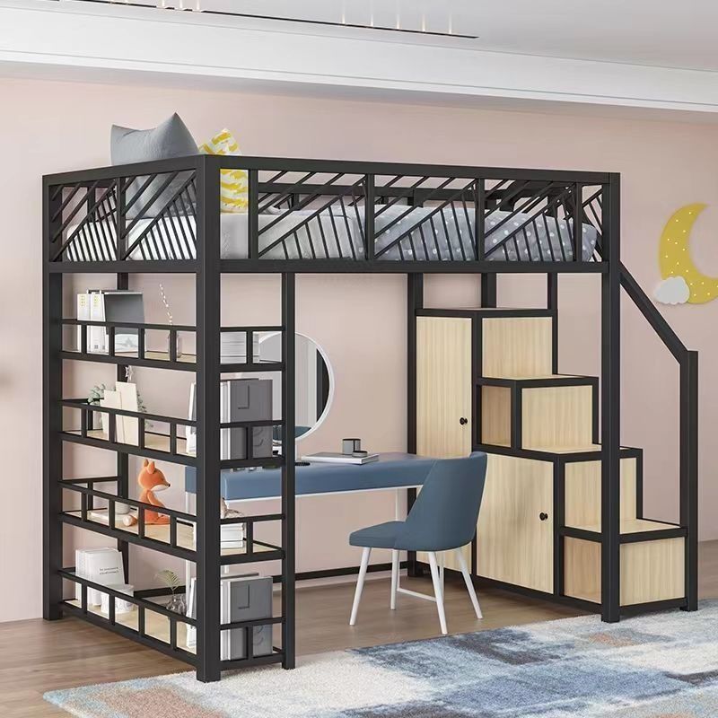 Bed Frame Wrought Iron Loft Bed Space Saving Iron Frame Bed Ladder ...