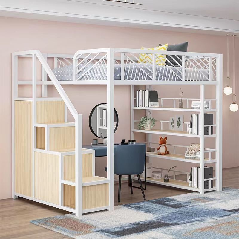 Bed Frame Wrought Iron Loft Bed Space Saving Iron Frame Bed Ladder ...