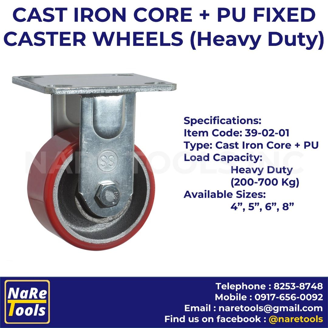 CASTER WHEELS - HD Cast Iron Core + PU Fixed Caster Wheels, Commercial ...