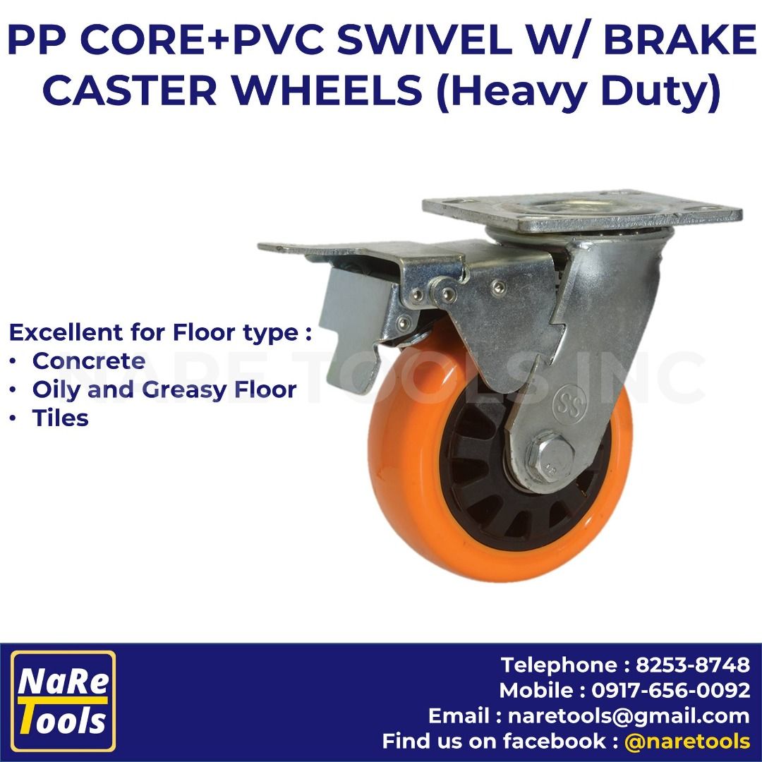 CASTER WHEELS - HD PP Core + PVC Swivel w/ Brake Caster Wheels ...