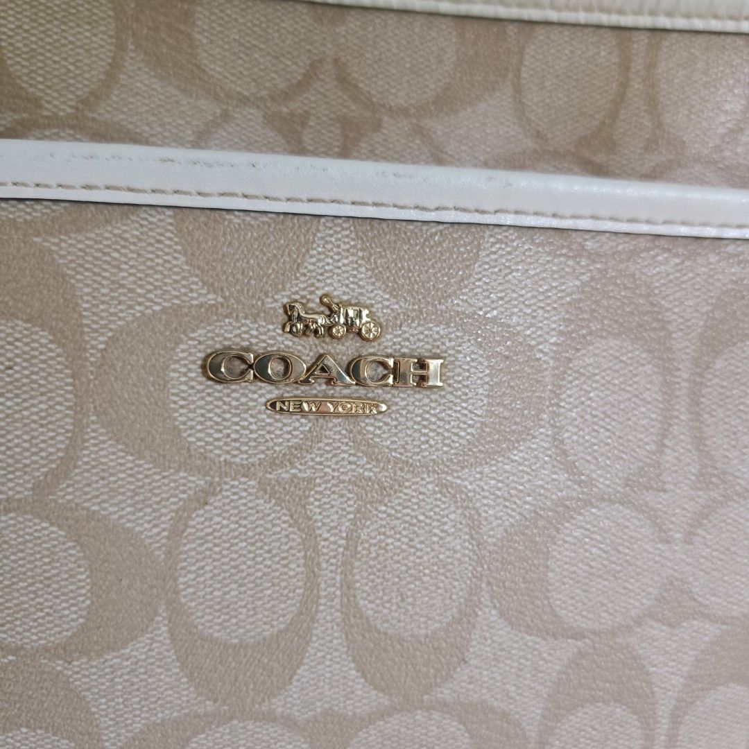 Coach Canvas Bag w/ White Leather Trims, Women's Fashion, Bags ...