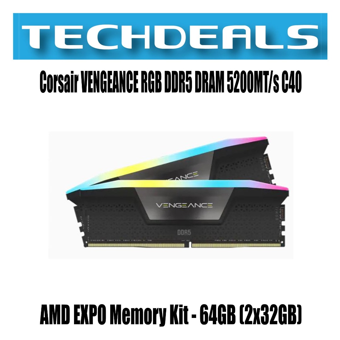 Corsair VENGEANCE RGB DDR5 DRAM 5200MT/s C40 AMD EXPO Memory Kit - 32GB (2x16GB) | 64GB (2x32GB ...