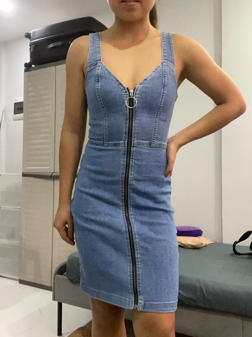 Denim front zip dress, Women's Fashion, Dresses & Sets, Dresses on ...