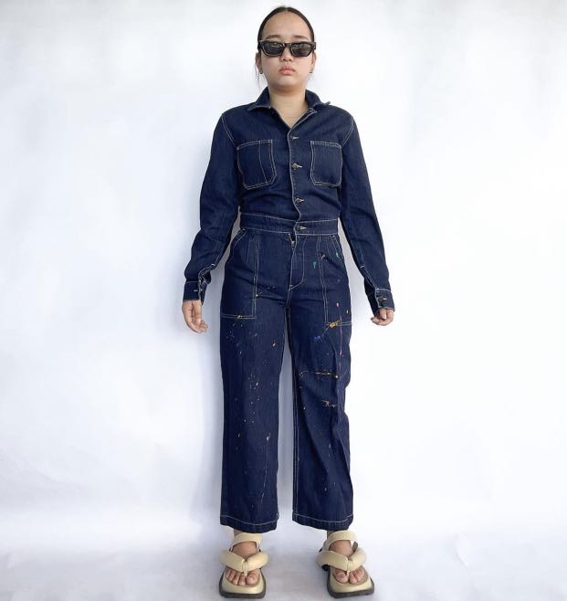 Denim Jumpsuit with splash paint detail, Women's Fashion, Dresses ...