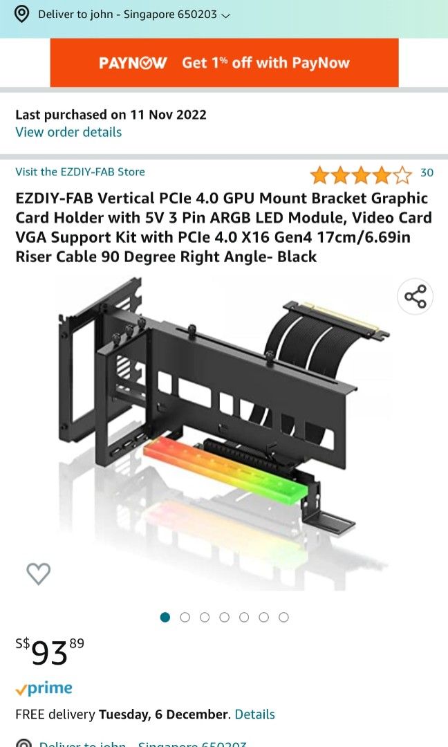 Ezdiy Fab Pcie 4.0 Vertical Gpu Mount, Computers & Tech, Parts ...
