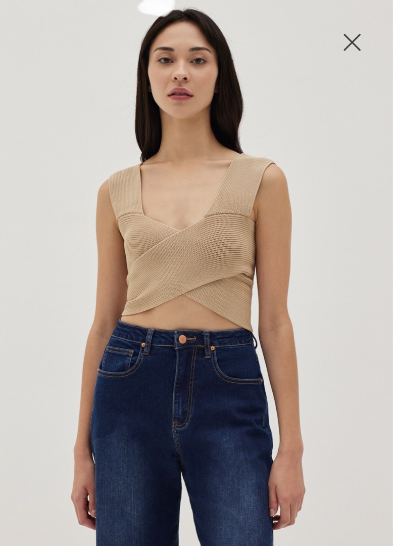 Febby Knit Reversible Crop Top in Nude Lovebonito, Women's Fashion ...