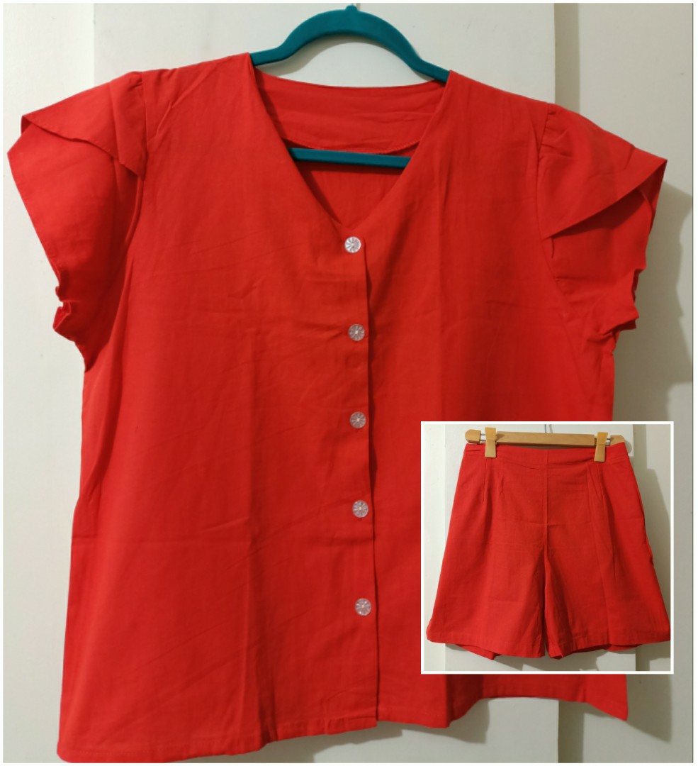 Flutter Style Coords Scarlet Red Color, Women's Fashion, Dresses & Sets ...