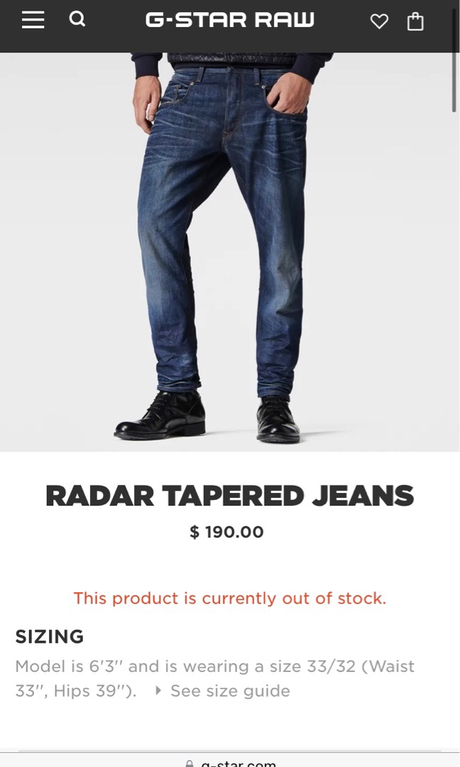G STAT RAW RADAR TAPERED PANT, Men's Fashion, Bottoms, Jeans on Carousell