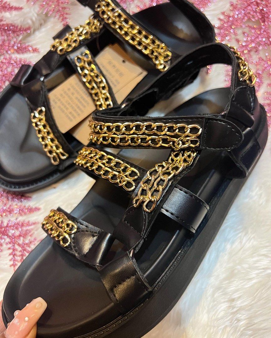 Gold Chain Mandals, Women's Fashion, Footwear, Sandals on Carousell