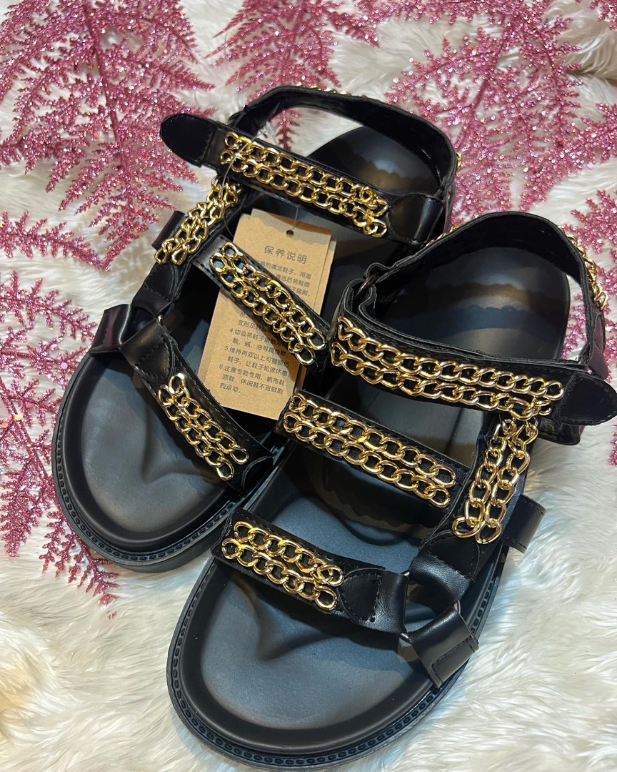 Gold Chain Mandals, Women's Fashion, Footwear, Sandals on Carousell