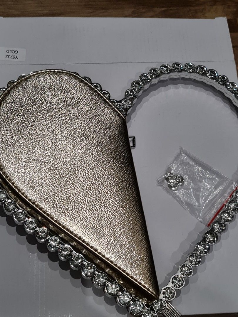 Gold heart shape diamond clutch bag, Women's Fashion, Bags & Wallets ...