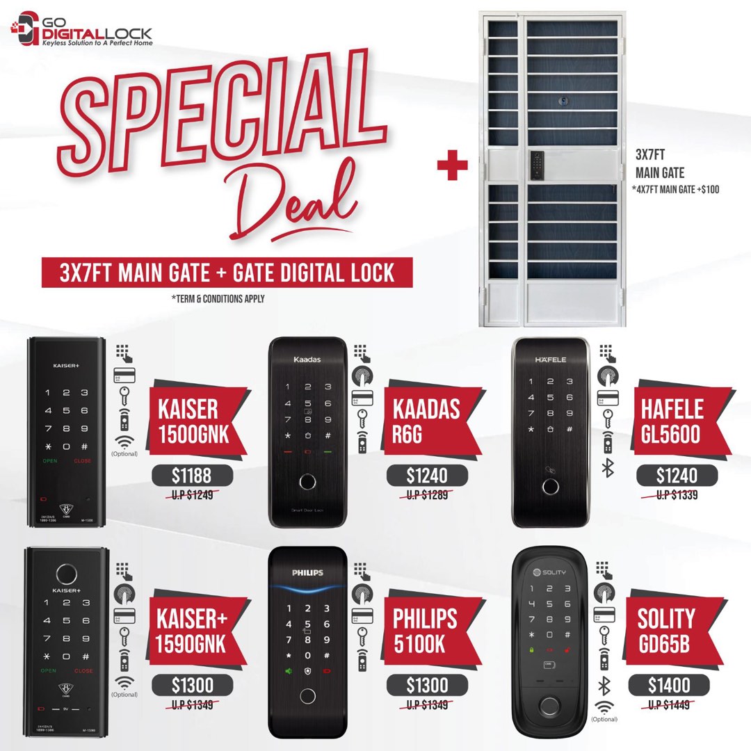 HDB metal gate + gate digital lock, Everything Else on Carousell