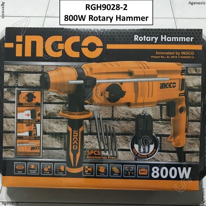 INGCO 800W Rotary Hammer Drill RGH9028-2, Furniture & Home Living, Home ...