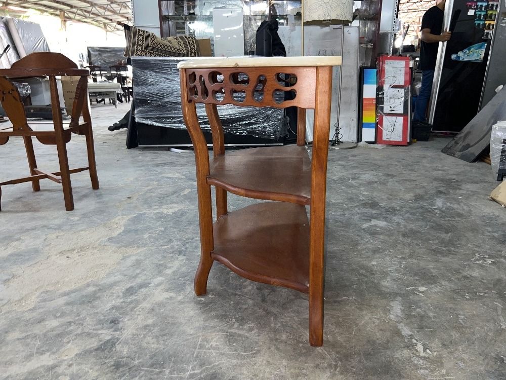 Marble & Wood Half-Circle Side Table set with 2 Chairs / Set Meja Sisi ...
