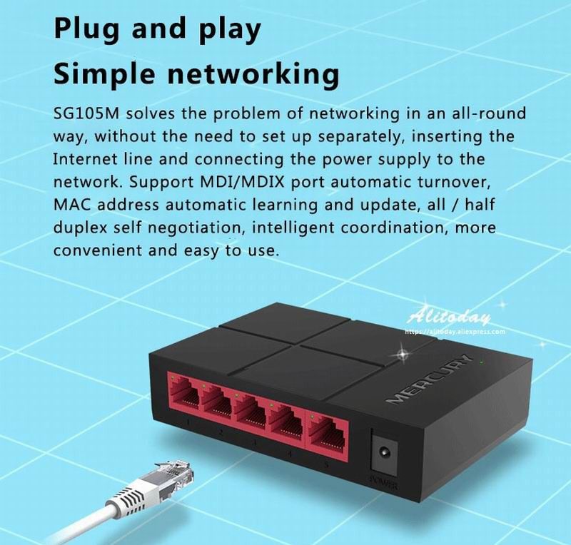 Mercury 5 Port Gigabit Ethernet Network Desktop Switch SG105M 10/100 ...