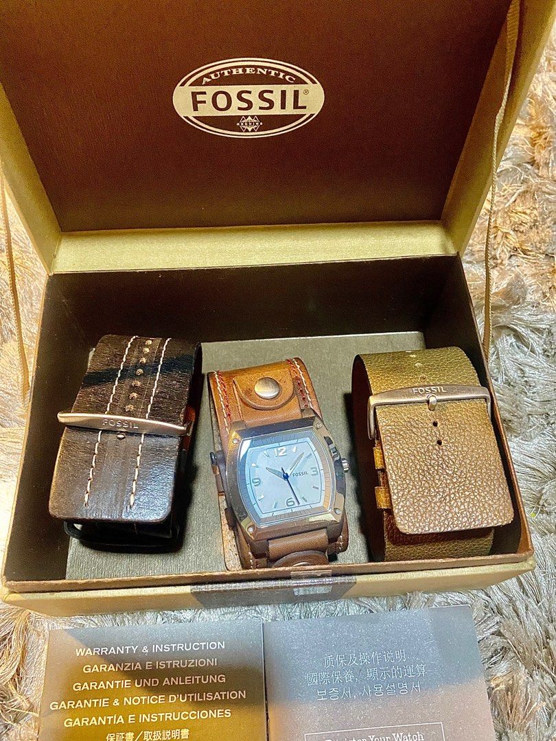 ORIGINAL FOSSIL SQUARE-FACE WATCH WITH INTERCHANGEABLE CHUNKY BROWN ...