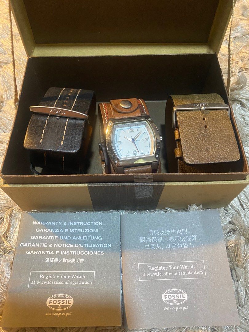 ORIGINAL FOSSIL SQUARE-FACE WATCH WITH INTERCHANGEABLE CHUNKY BROWN ...
