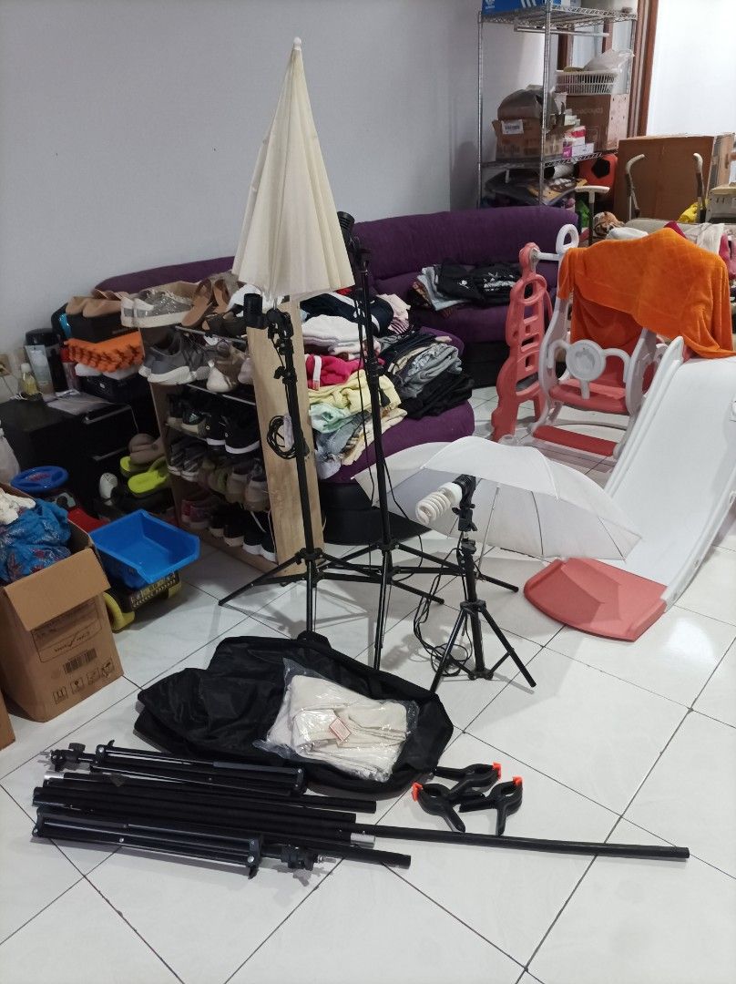 Paket Studio Strobist Mini Lampu, Tiang & Backdrop, 3 tiang lampu Dan 2 ...