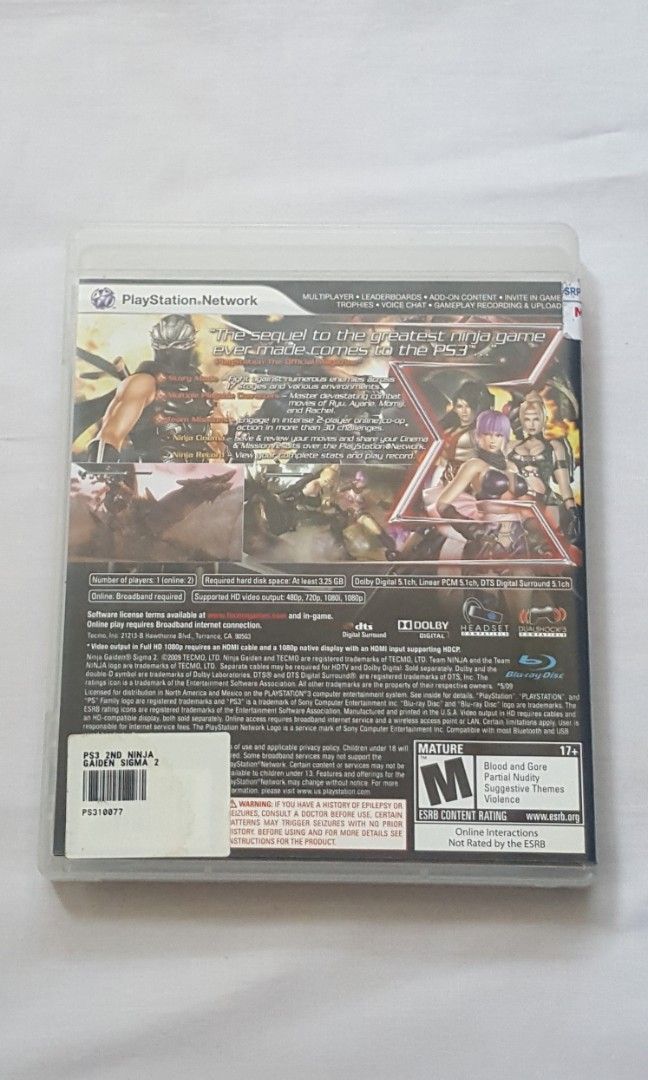 PlayStation 3 PS3 Ninja Gaiden Sigma 2, Video Gaming, Video Games ...