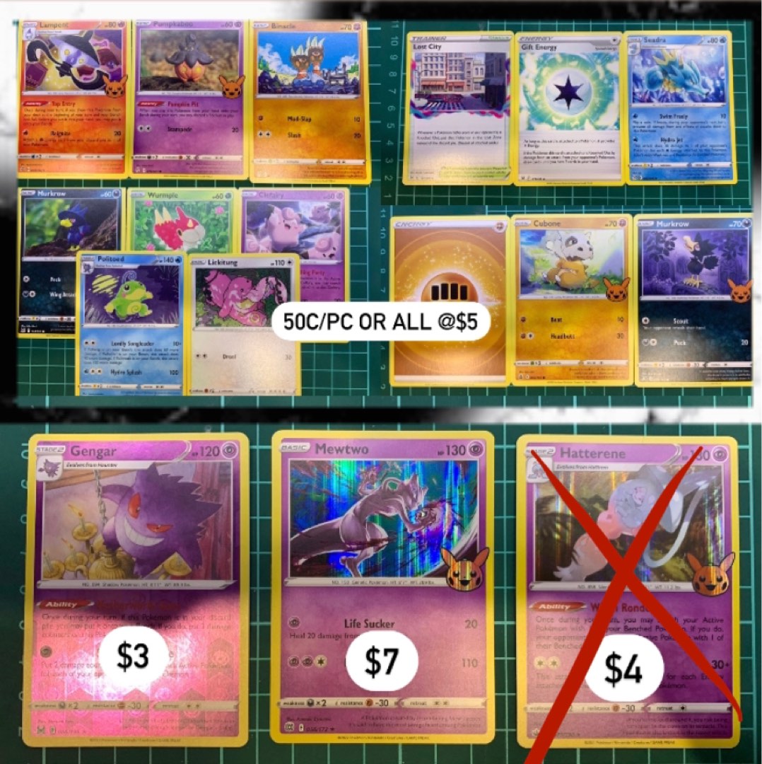 Pokemon TCG Lost Origin / Trick or Treat Cards (Holo Gengar, Mewtwo ...