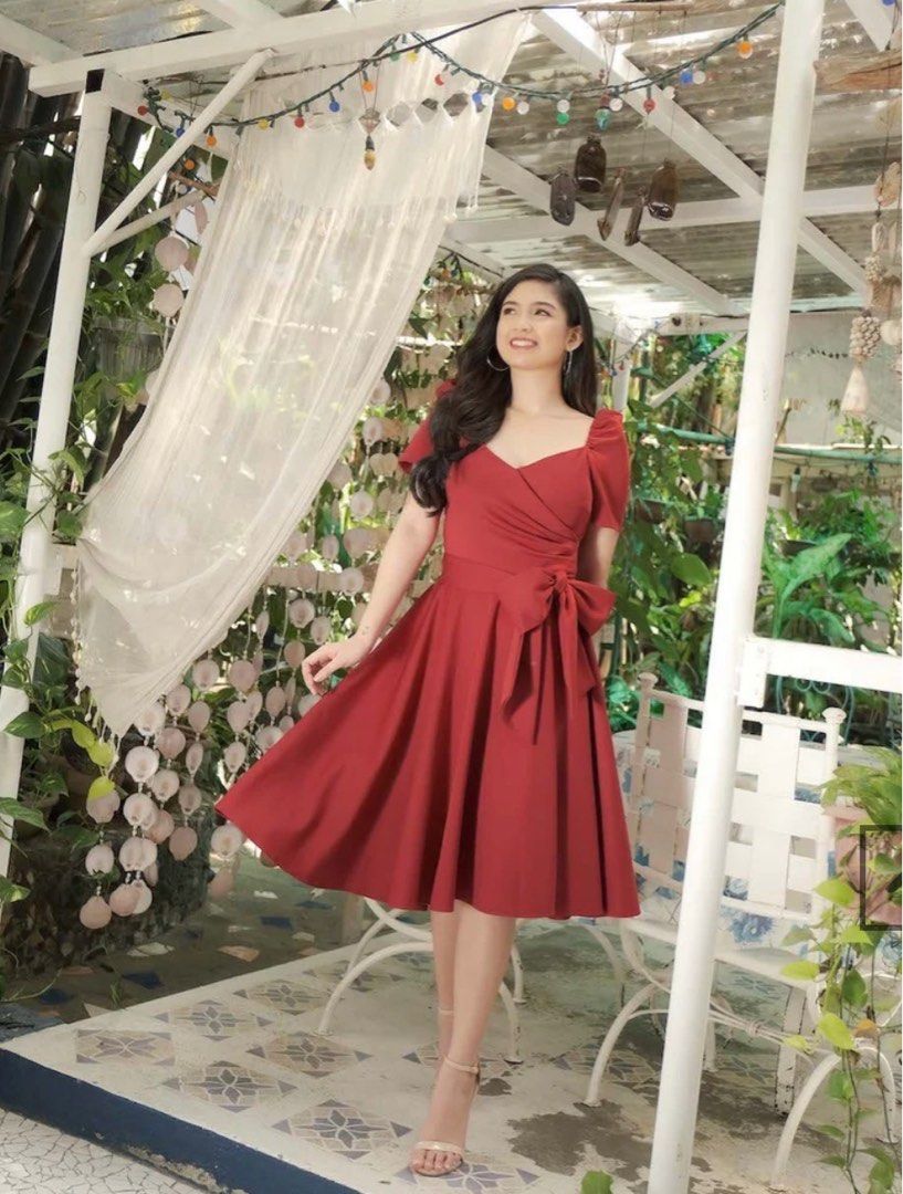 RED / MAROON MODERN FILIPINIANA APARTMENT 8 MIDI GOWN FOR RENT, Women's Fashion, Dresses & Sets ...