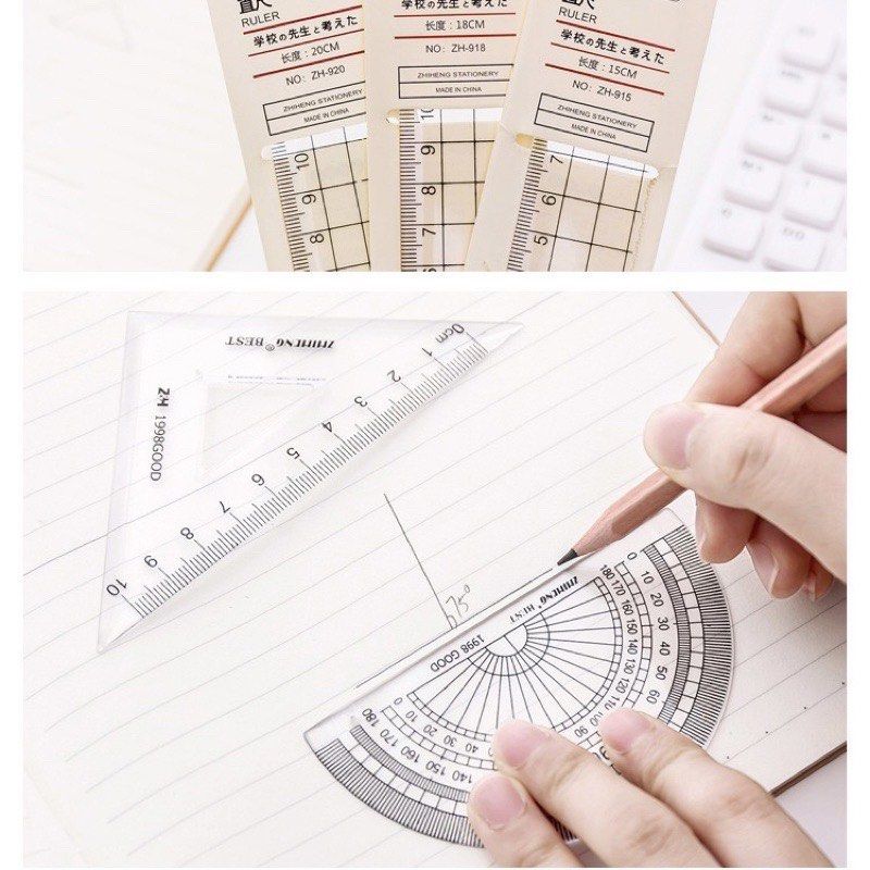 [Set of Rulers] Muji-Style Simple Transparent Acrylic Protractor Ruler ...