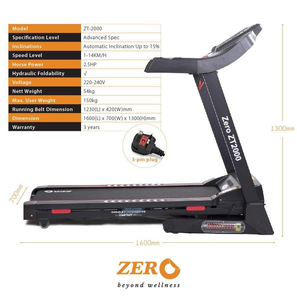 Treadmill Zero ZT2500, Sports Equipment, Exercise & Fitness, Cardio ...