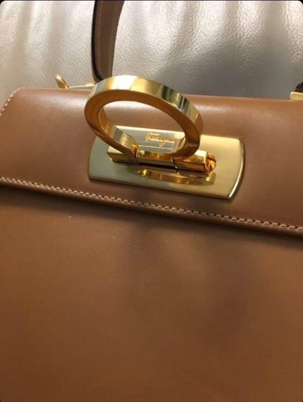 Vintage Salvatore Ferragamo Gancini Iconic Top Handle Kelly Bag in Cognac/Tan/Caramel Brown ...
